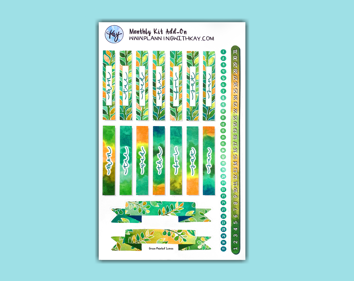 DIGITAL DOWNLOAD Monthly Kit Add-On (Green Painted Leaves) – Planning ...