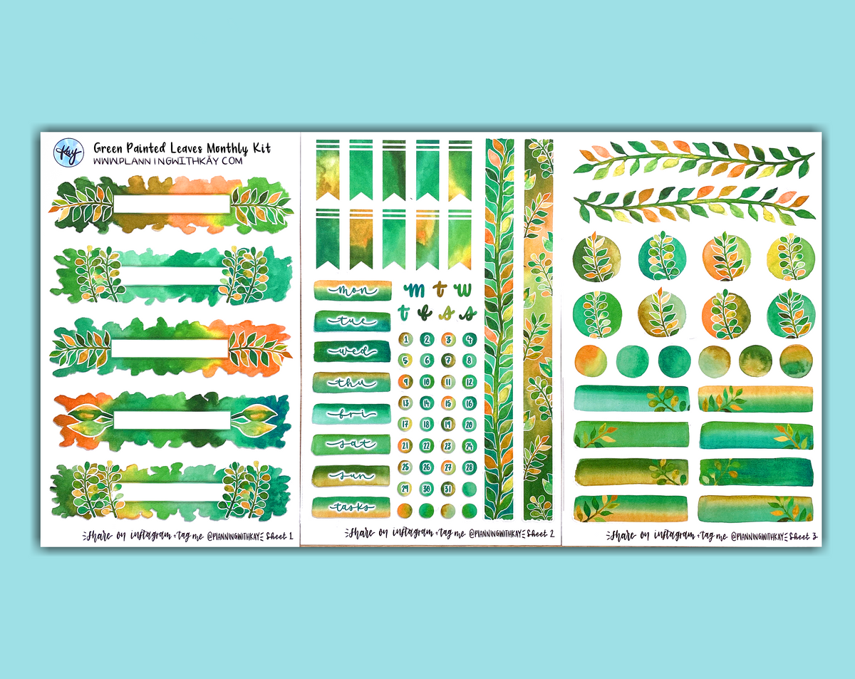 Green Painted Leaves Monthly Kit – Planning With Kay
