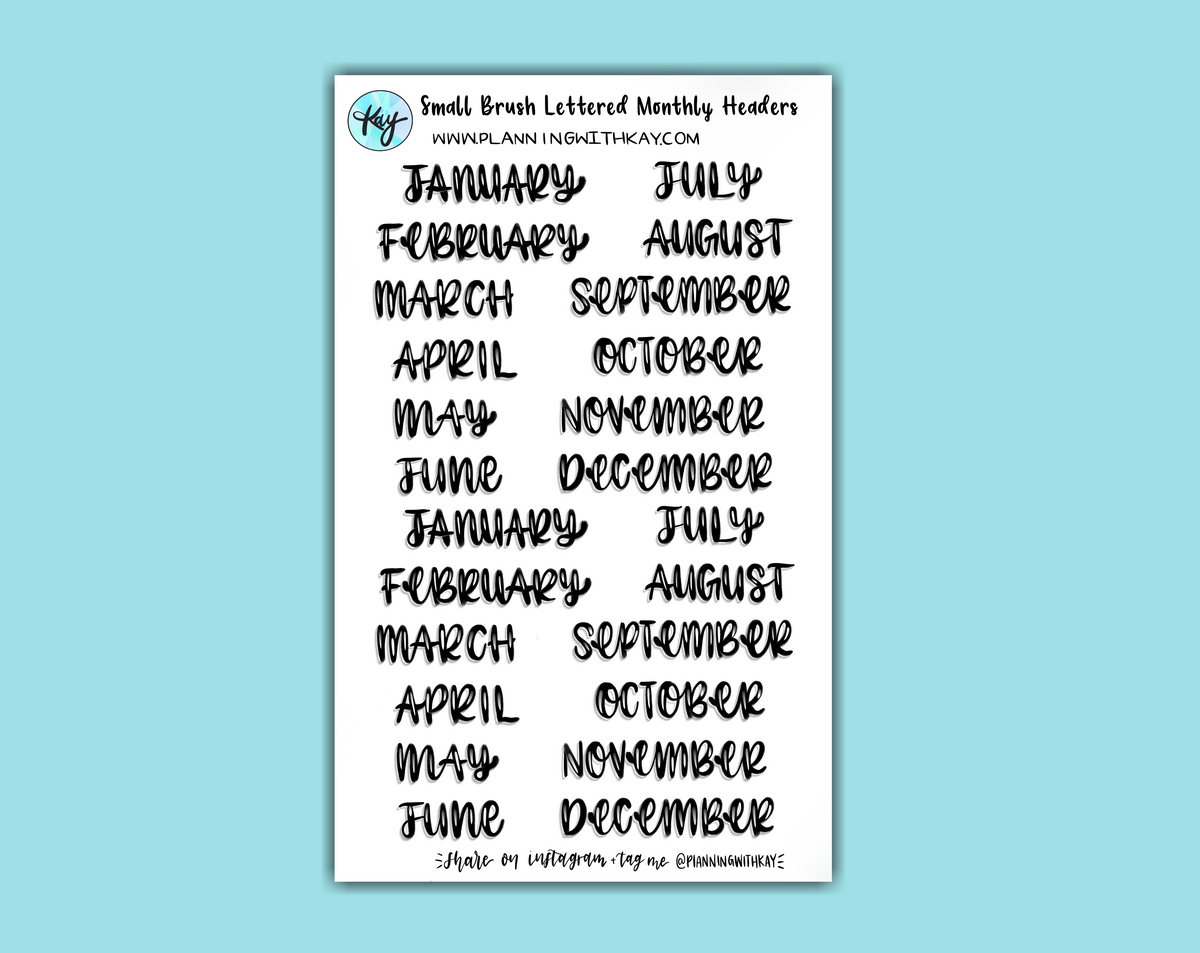 DIGITAL DOWNLOAD Small Brush Lettered Monthly Headers – Planning With Kay