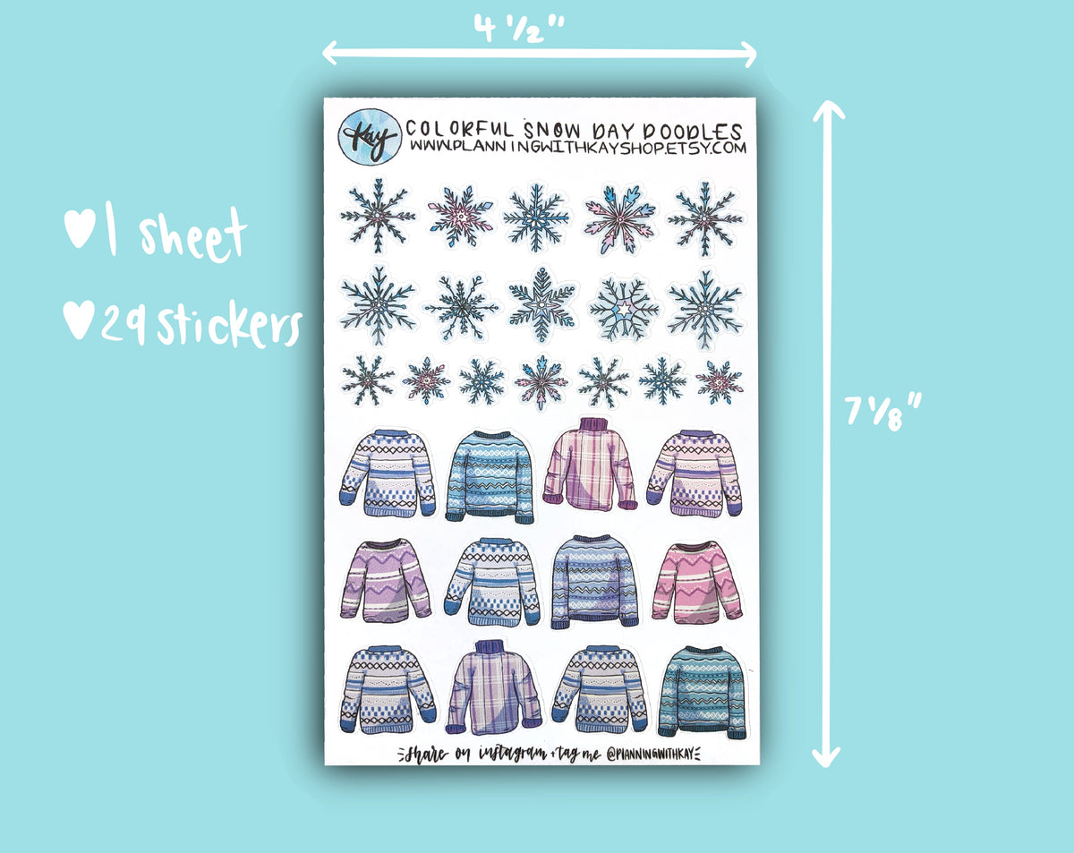 Colorful Snow Day Doodles | Stickers for Planners, Journals ...