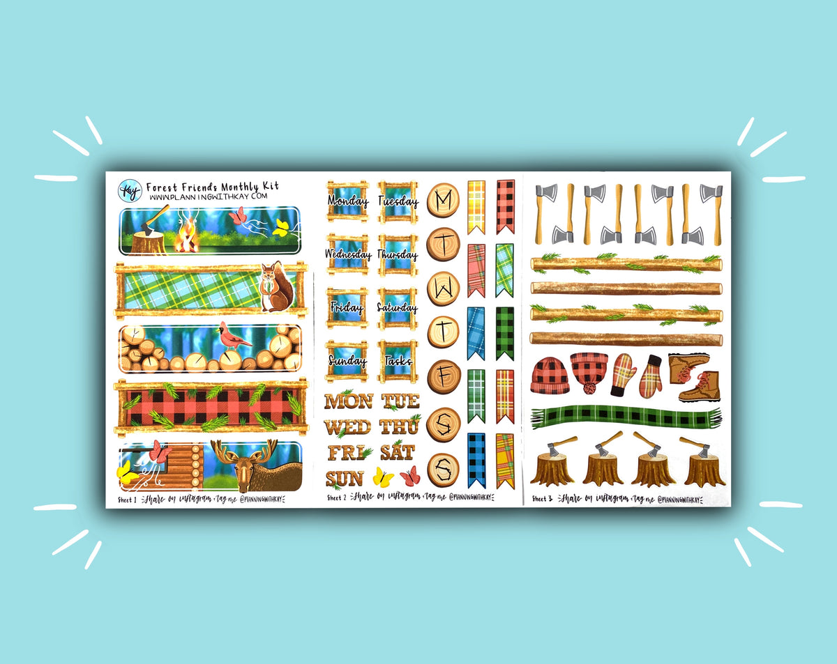 DIGITAL DOWNLOAD Forest Friends Monthly Kit – Planning With Kay