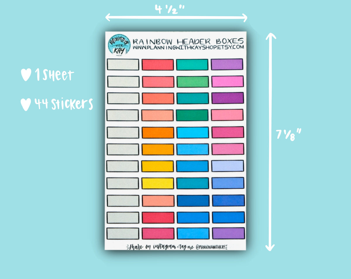 Rainbow Header Boxes | Stickers for Planners, Journals & Organizers ...