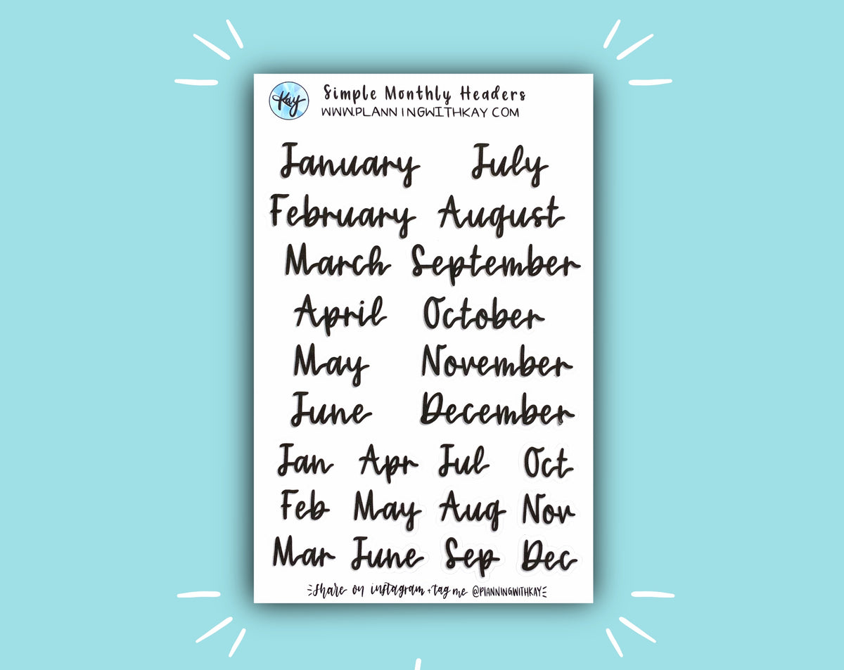 DIGITAL DOWNLOAD Simple Monthly Headers – Planning With Kay
