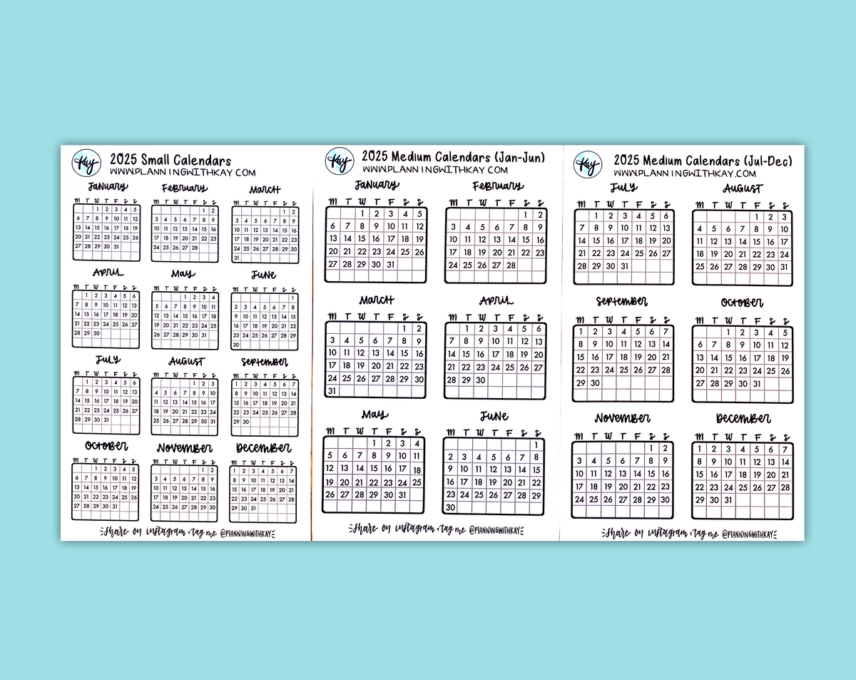 2025 Small and Medium Calendar Set – Planning With Kay