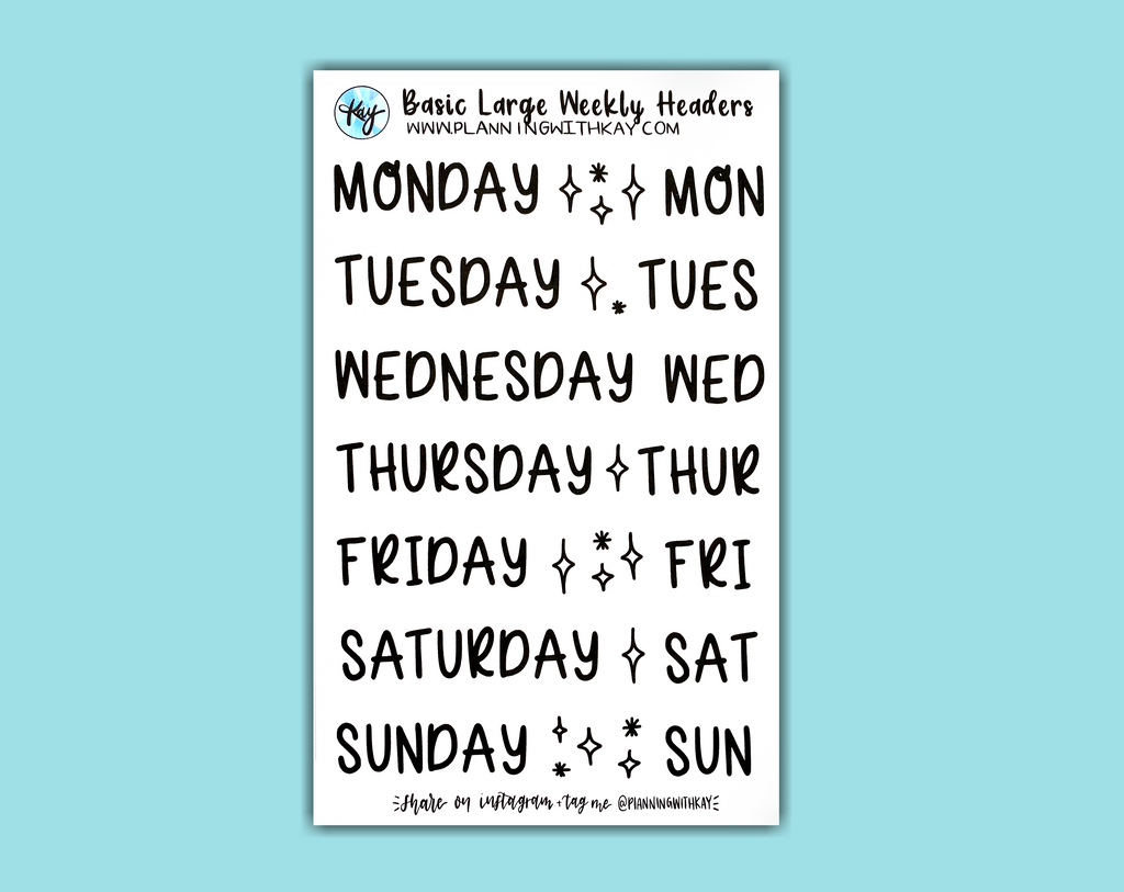 DIGITAL DOWNLOAD Basic Large Weekly Headers – Planning With Kay