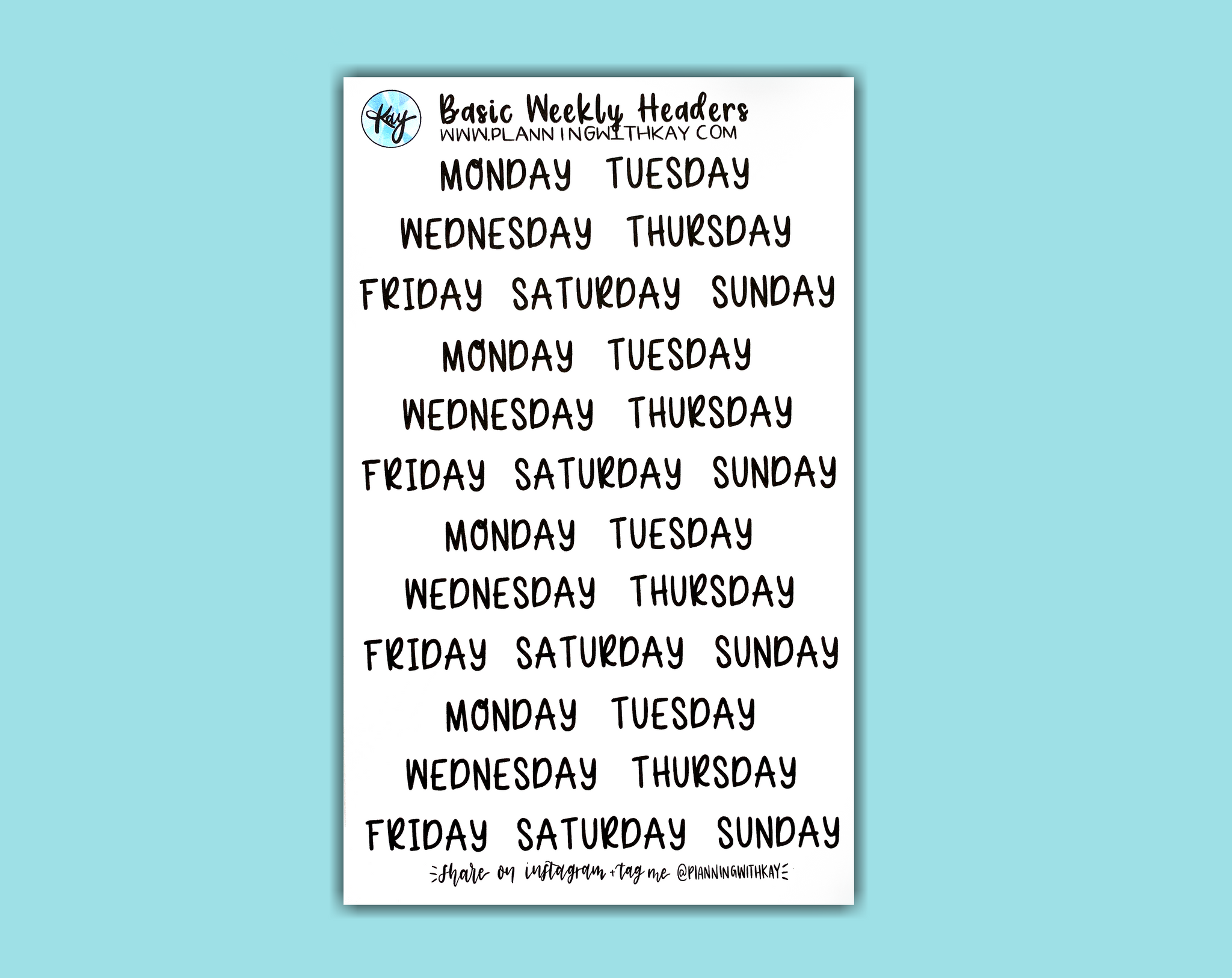 Basic Weekly Headers – Planning With Kay