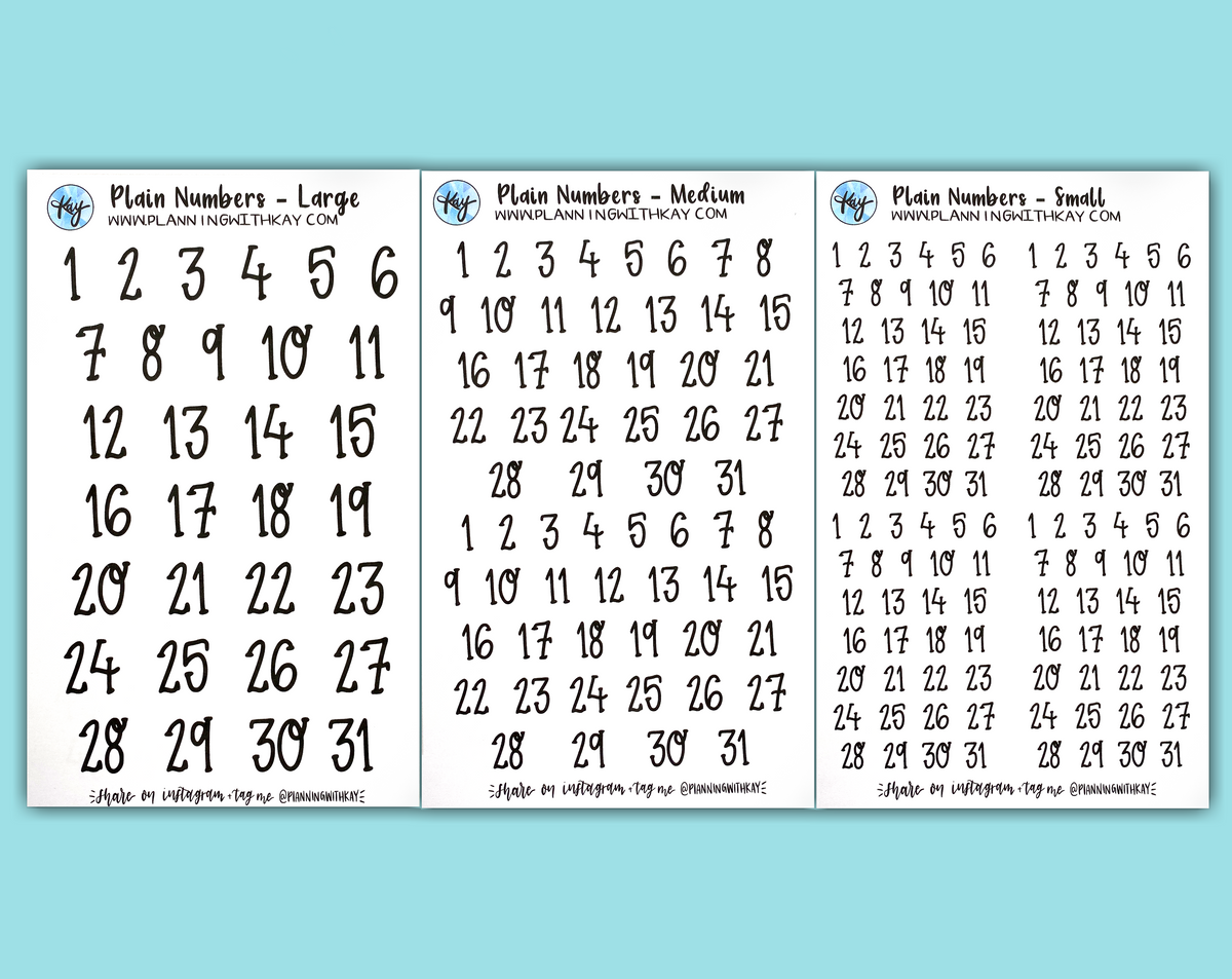 DIGITAL DOWNLOAD Plain Numbers (3 sizes available!) – Planning With Kay