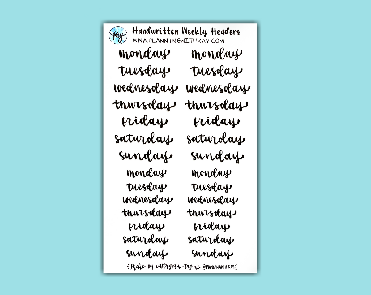 Handwritten Weekly Headers – Planning With Kay