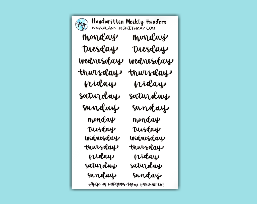 DIGITAL DOWNLOAD Handwritten Weekly Headers – Planning With Kay