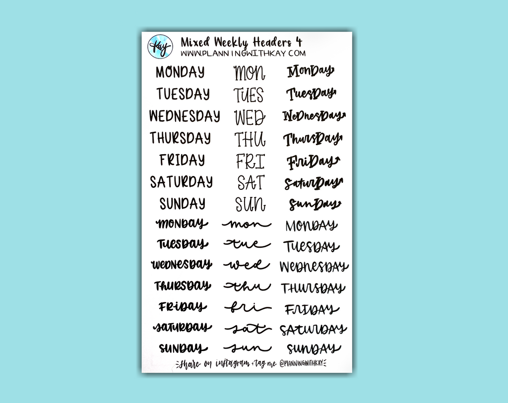 DIGITAL DOWNLOAD Mixed Weekly Headers 4 – Planning With Kay