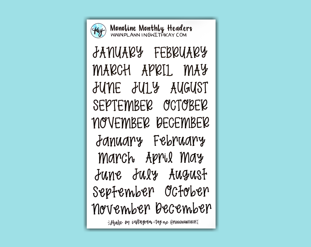 Monoline Monthly Headers – Planning With Kay