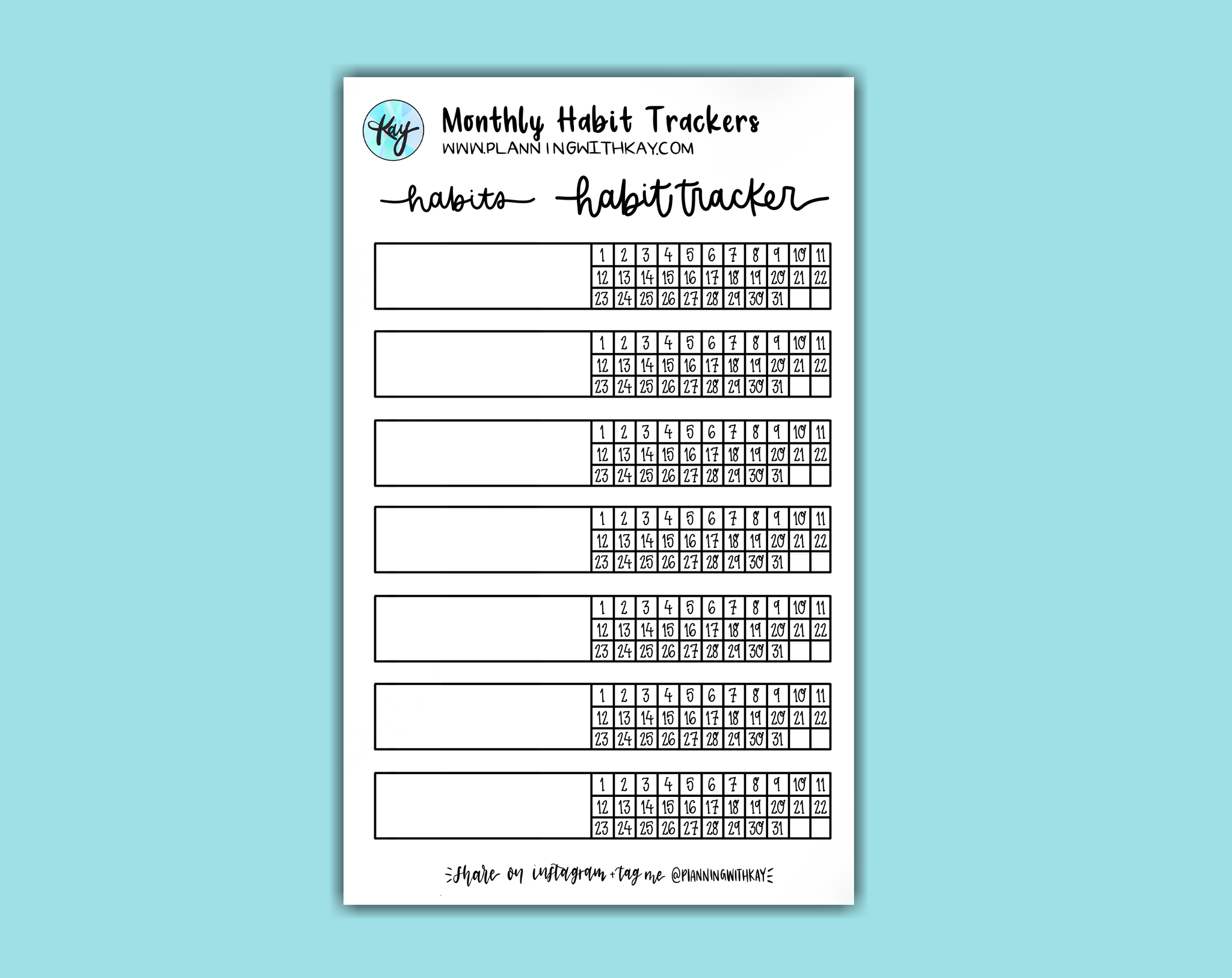 Monthly Habit Trackers – Planning With Kay