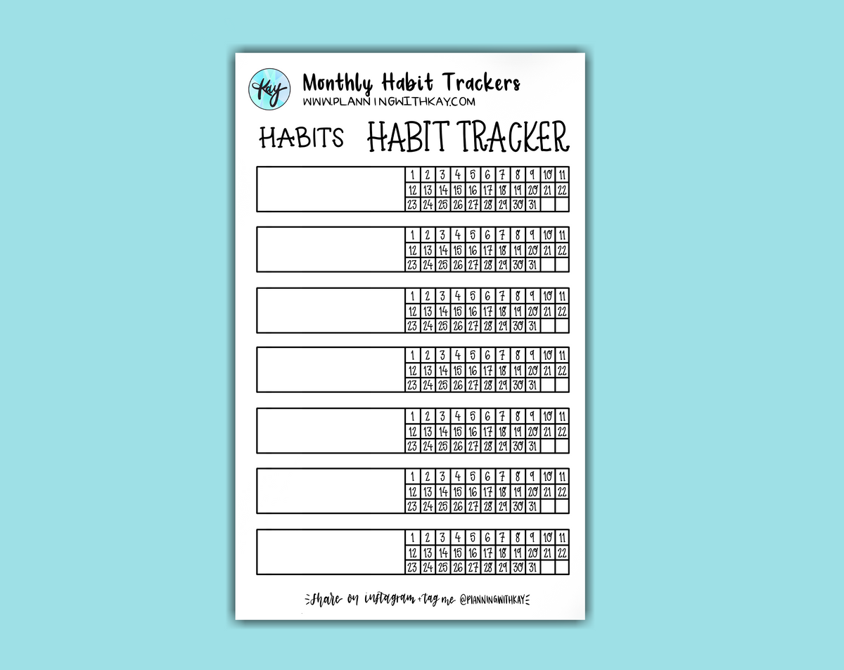DIGITAL DOWNLOAD Monthly Habit Trackers – Planning With Kay