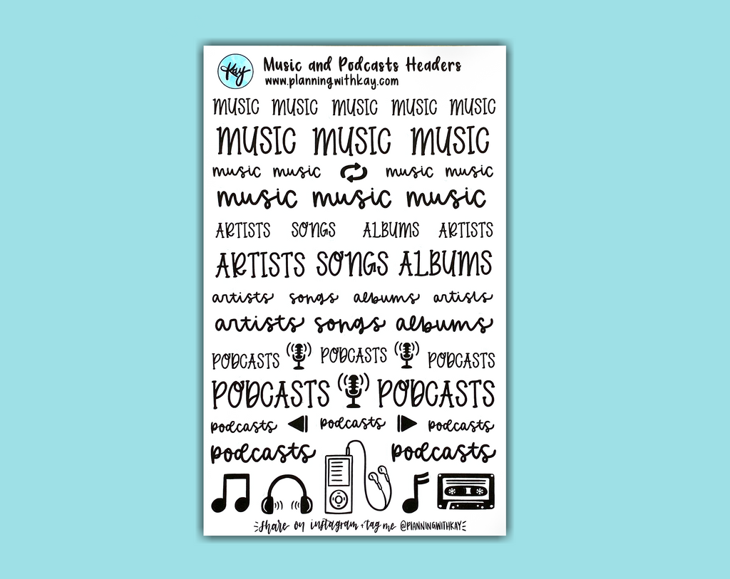 DIGITAL DOWNLOAD Music and Podcasts Headers – Planning With Kay
