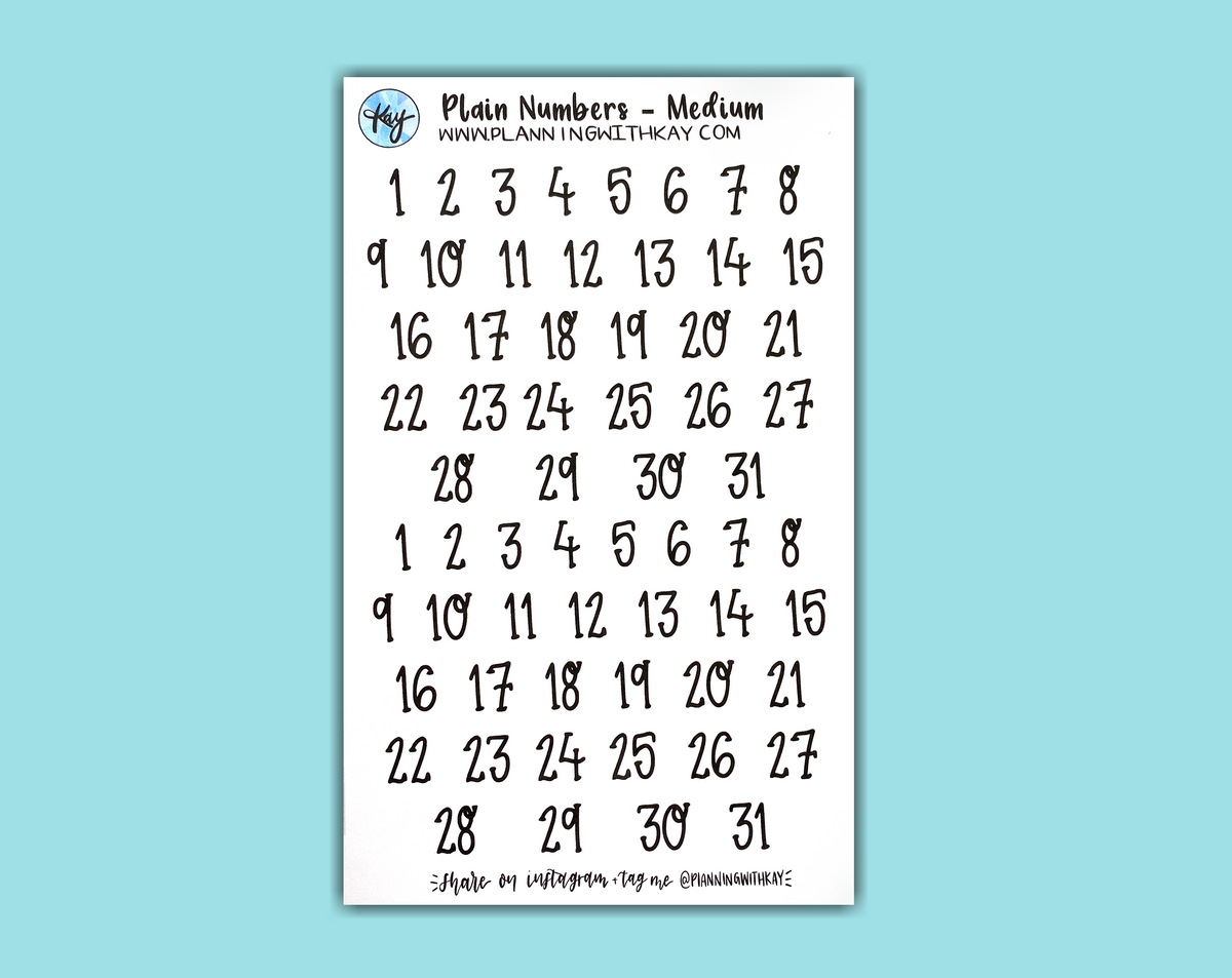 DIGITAL DOWNLOAD Plain Numbers (3 sizes available!) – Planning With Kay