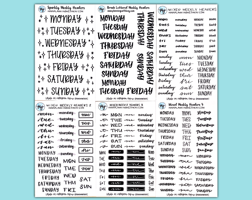 Weekly Header Sticker Bundle – Planning With Kay