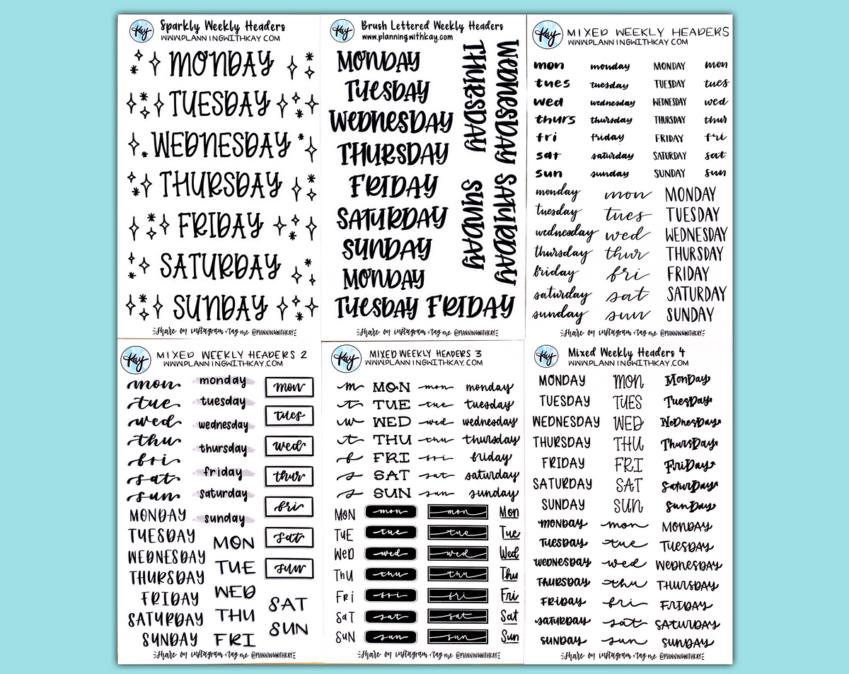 Weekly Header Sticker Bundle – Planning With Kay