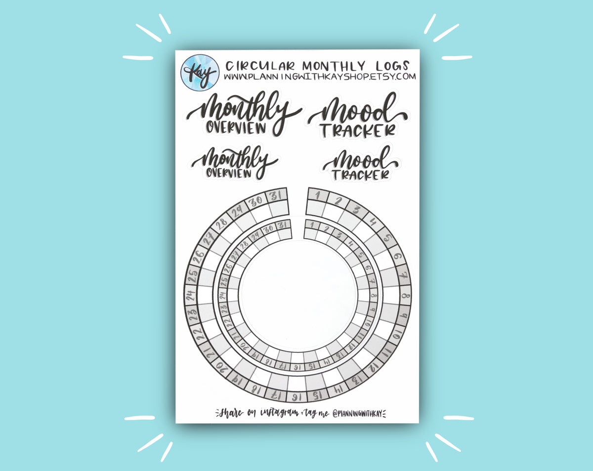 Circular Monthly Logs | Stickers for Planners, Journals & Organizers ...