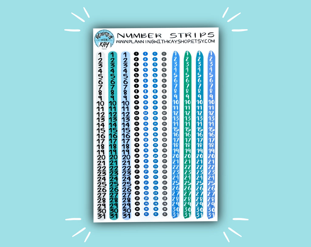 Cool Tone Number Strips | Stickers for Planners, Journals & Organizers ...