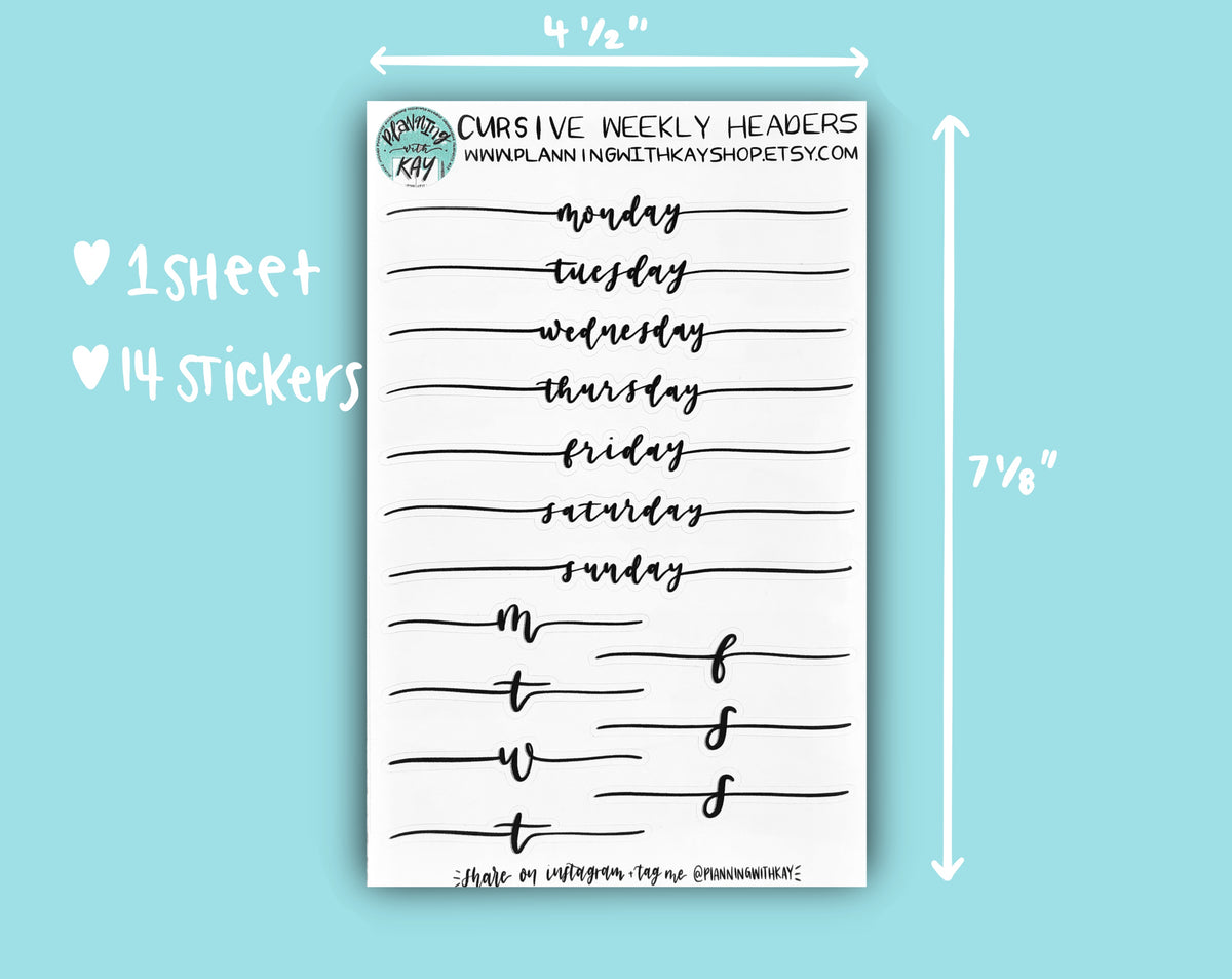 Cursive Weekly Headers – Planning With Kay