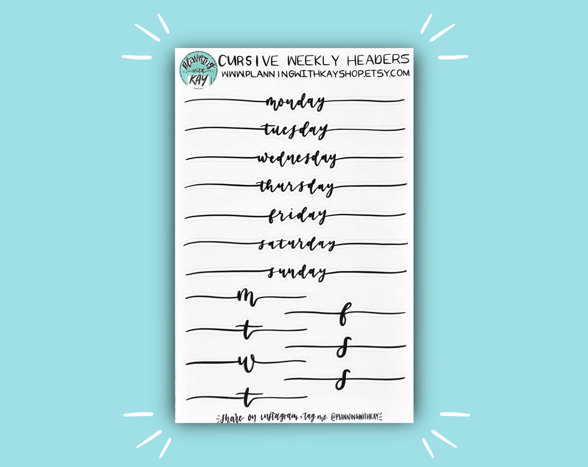 Cursive Weekly Headers – Planning With Kay