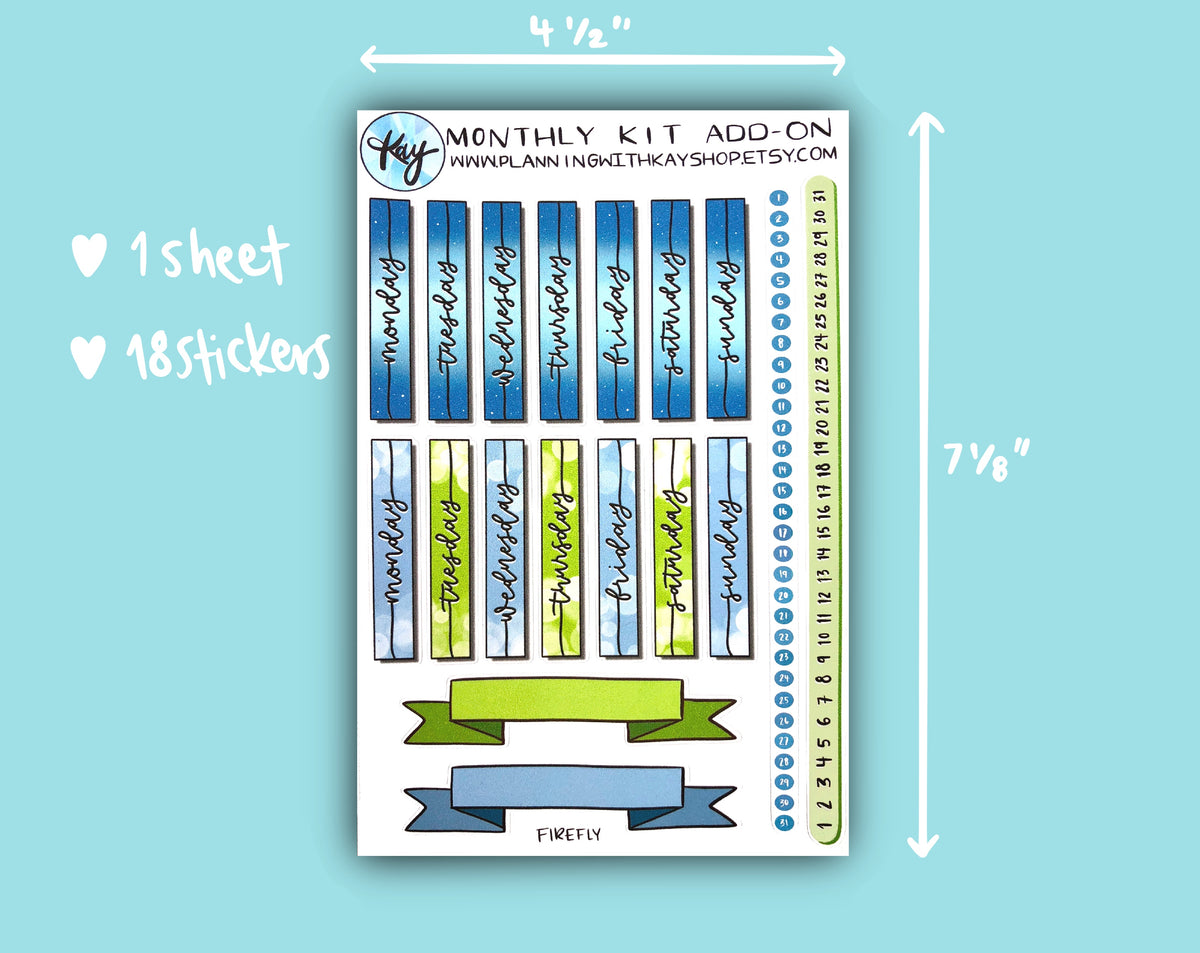 Monthly Kit Add-On (Firefly) | Stickers for Planners, Journals ...