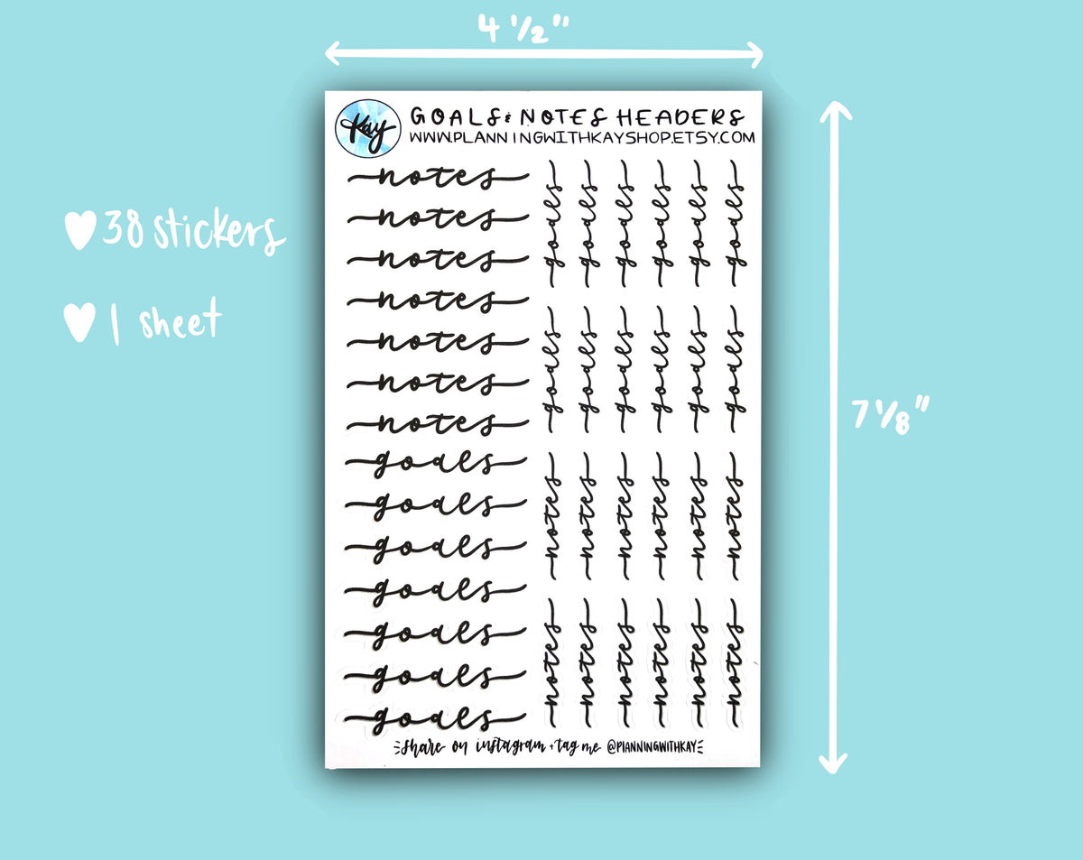 Goals and Notes Sticker Sheet | Stickers for Planners, Journals ...