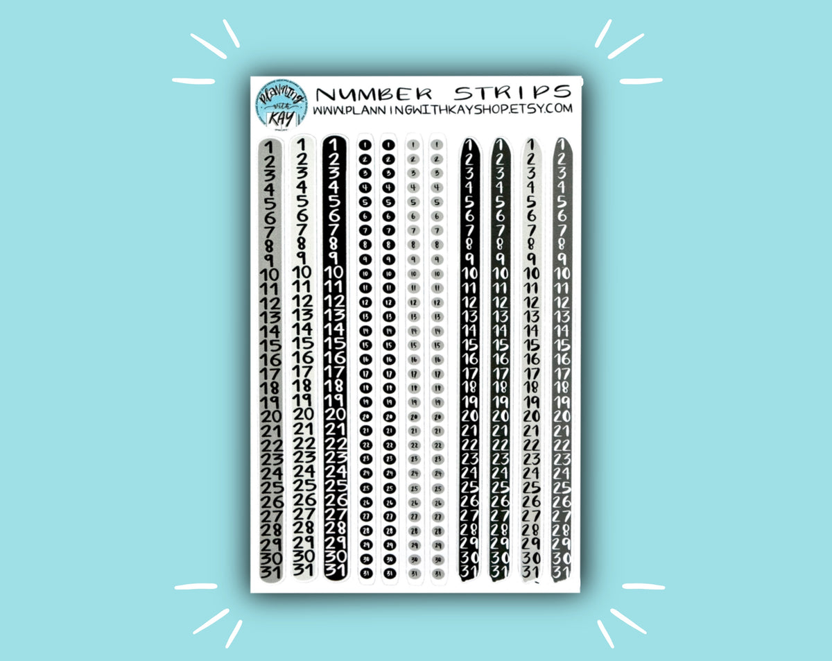 Grayscale Number Strips | Stickers for Planners, Journals & Organizers ...