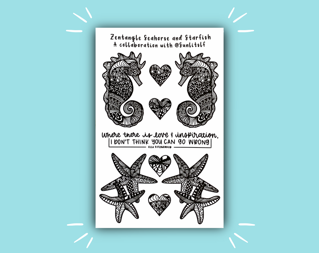 DIGITAL DOWNLOAD Zentangle Seahorse and Starfish – Planning With Kay