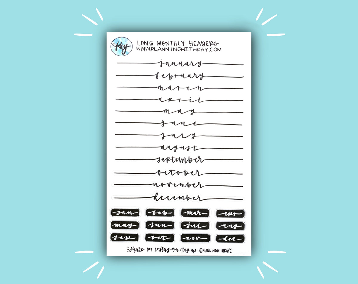 DIGITAL DOWNLOAD Long Monthly Headers – Planning With Kay