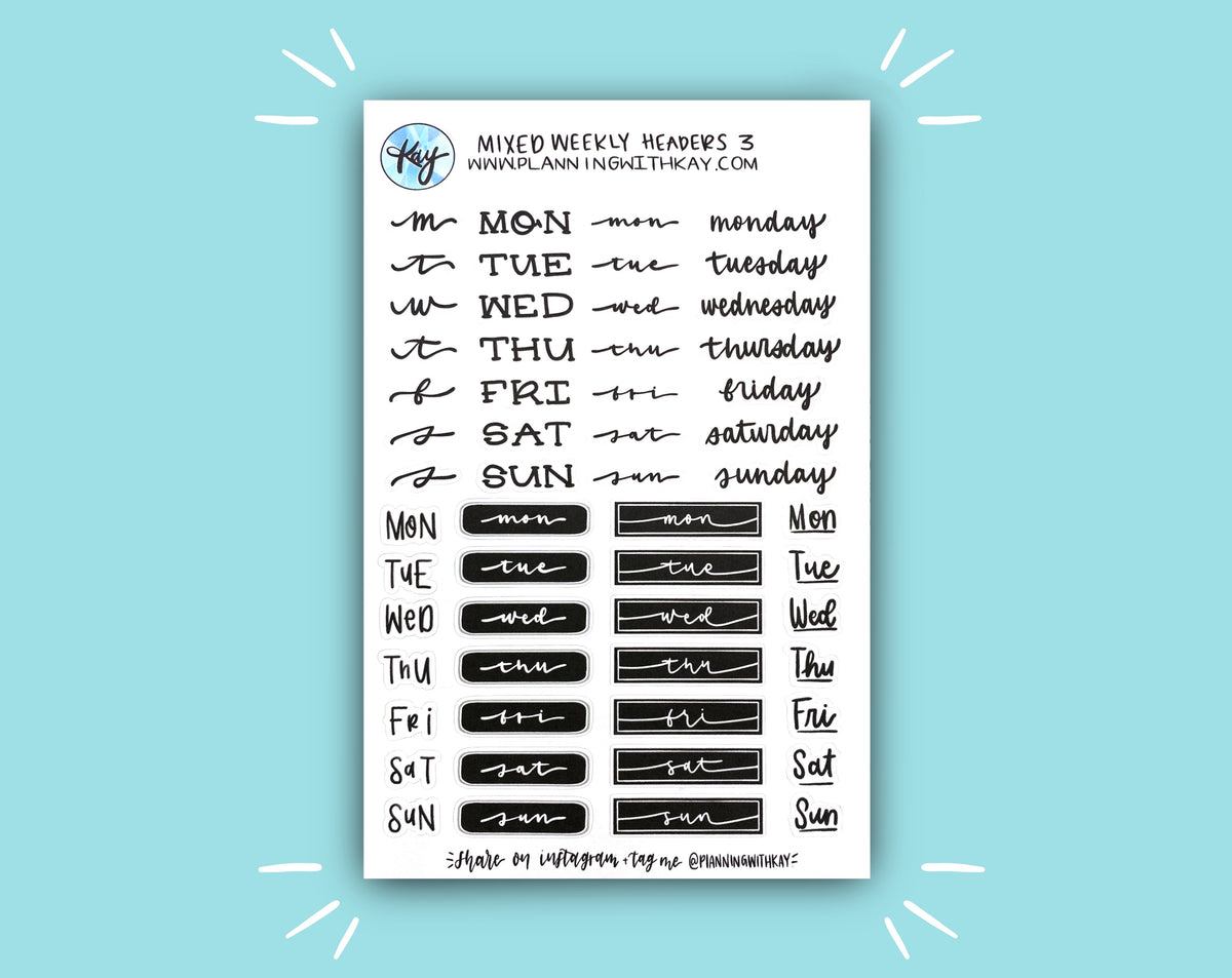 DIGITAL DOWNLOAD Mixed Weekly Headers 3 – Planning With Kay