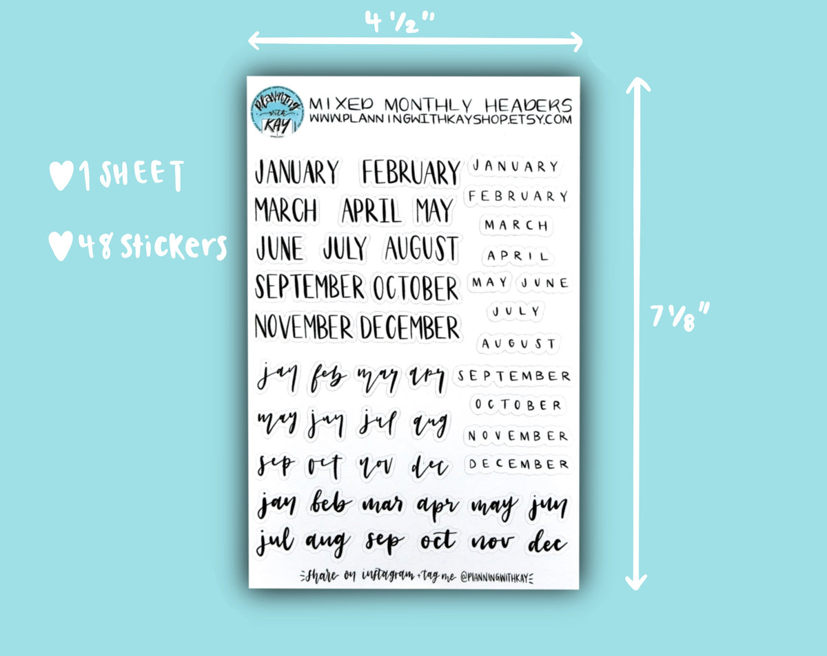 Mixed Monthly Headers | Stickers for Planners, Journals & Organizers ...
