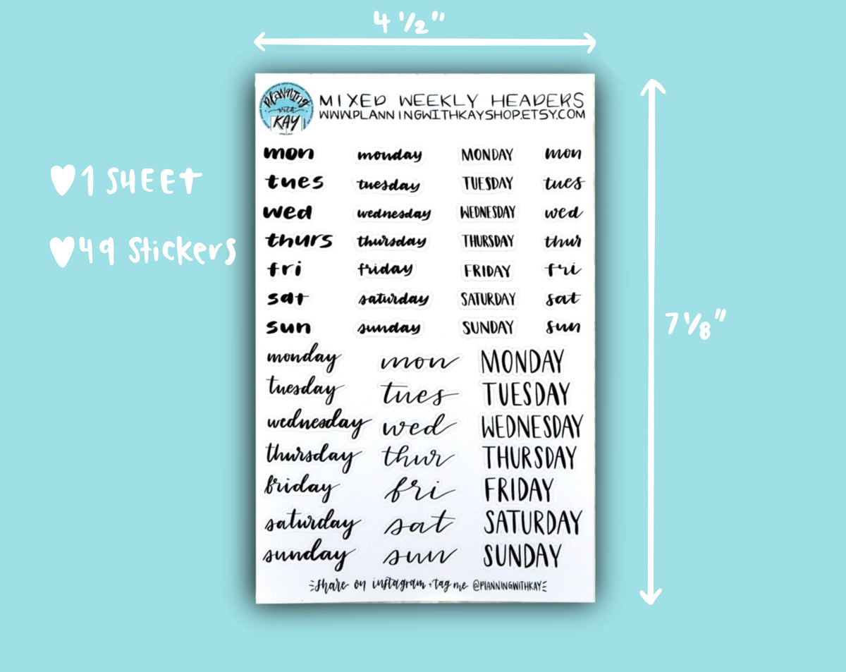 Mixed Weekly Headers | Stickers for Planners, Journals & Organizers ...