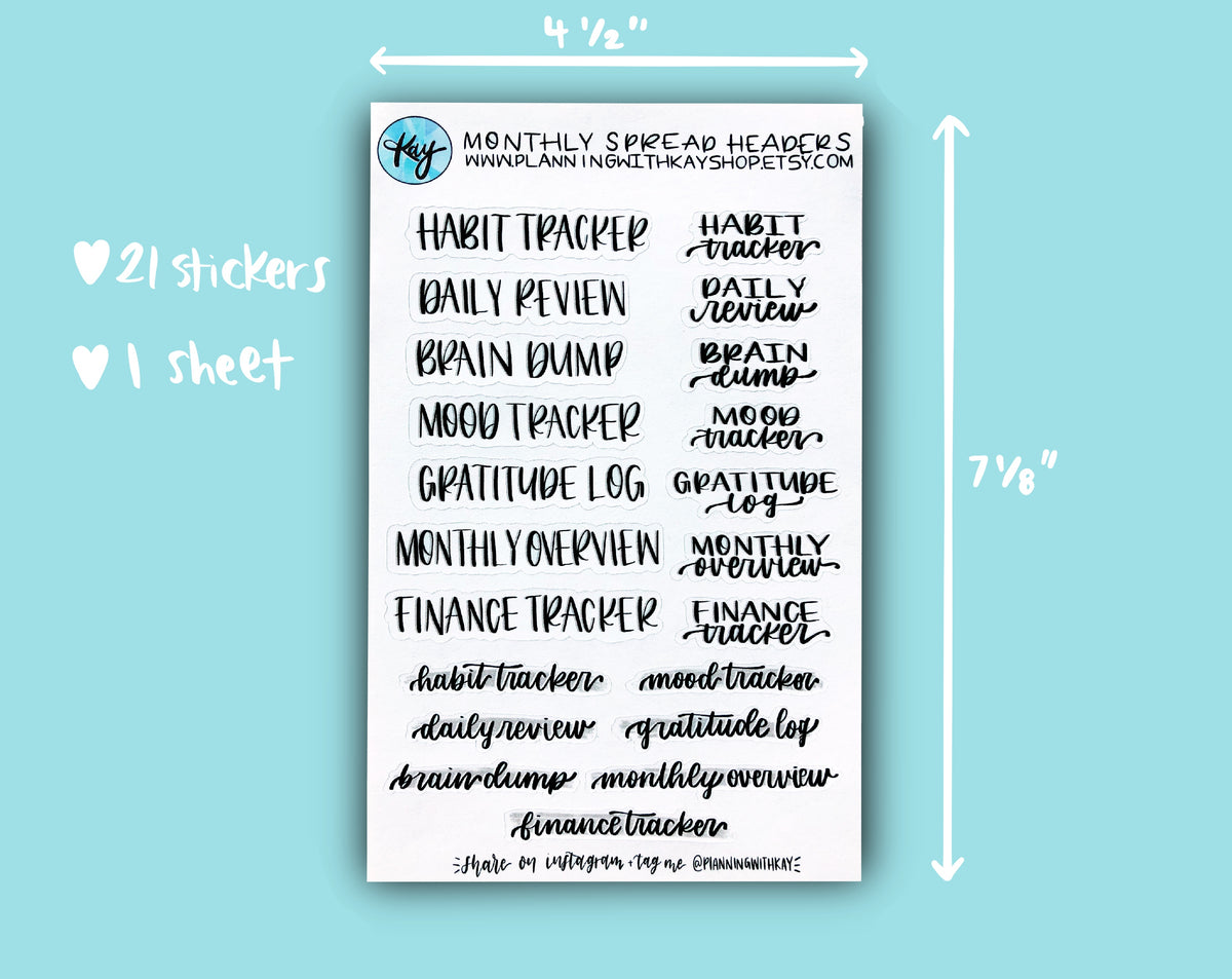 Monthly Spread Header Sticker Sheet | Stickers for Planners, Journals ...