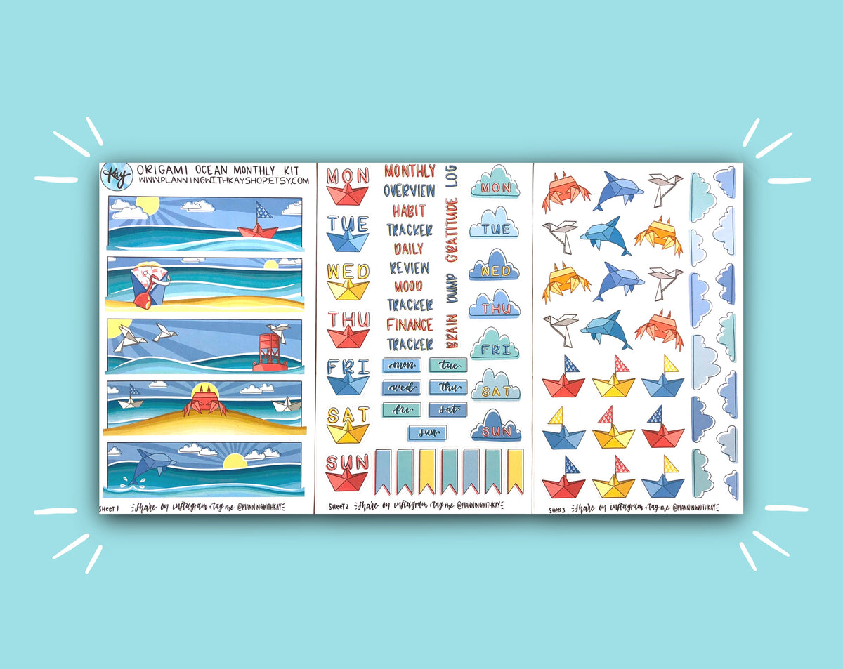 Origami Ocean Monthly Kit | Stickers for Planners, Journals ...