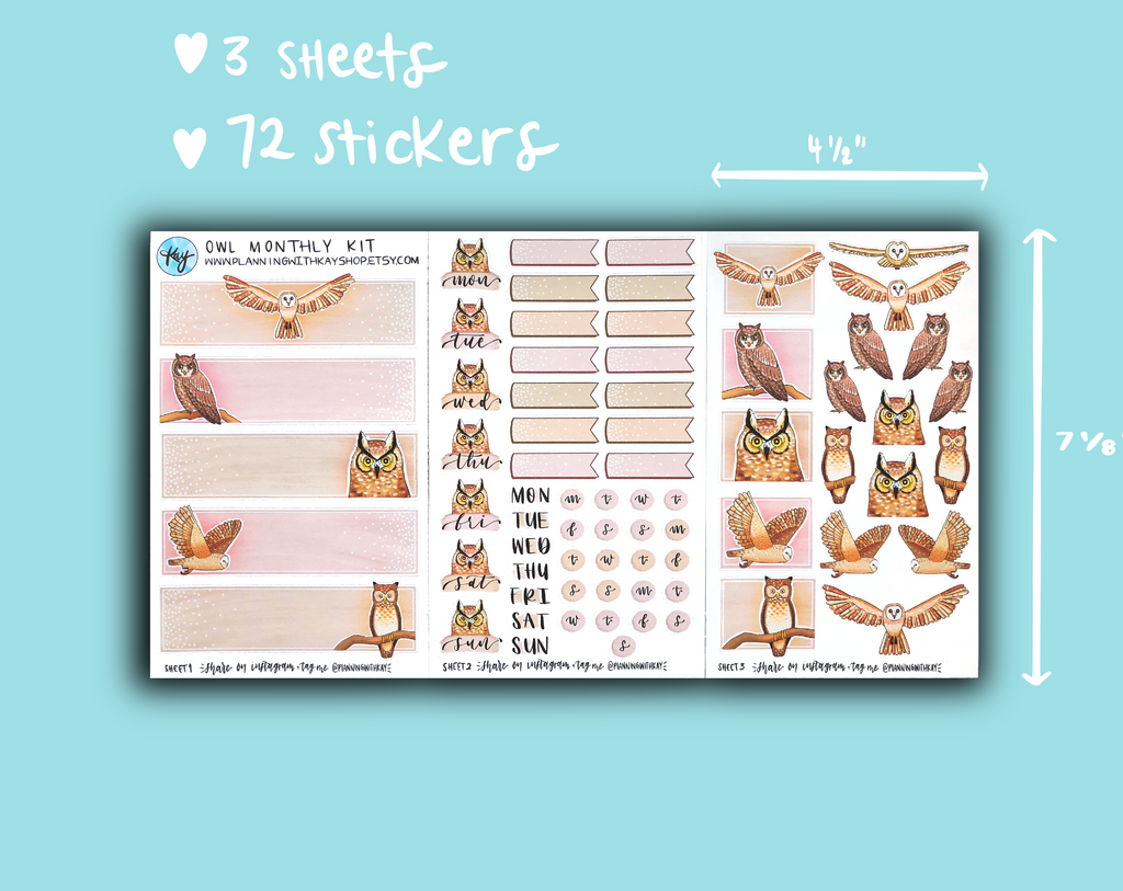 Owl Monthly Kit | Stickers for Planners, Journals & Organizers ...