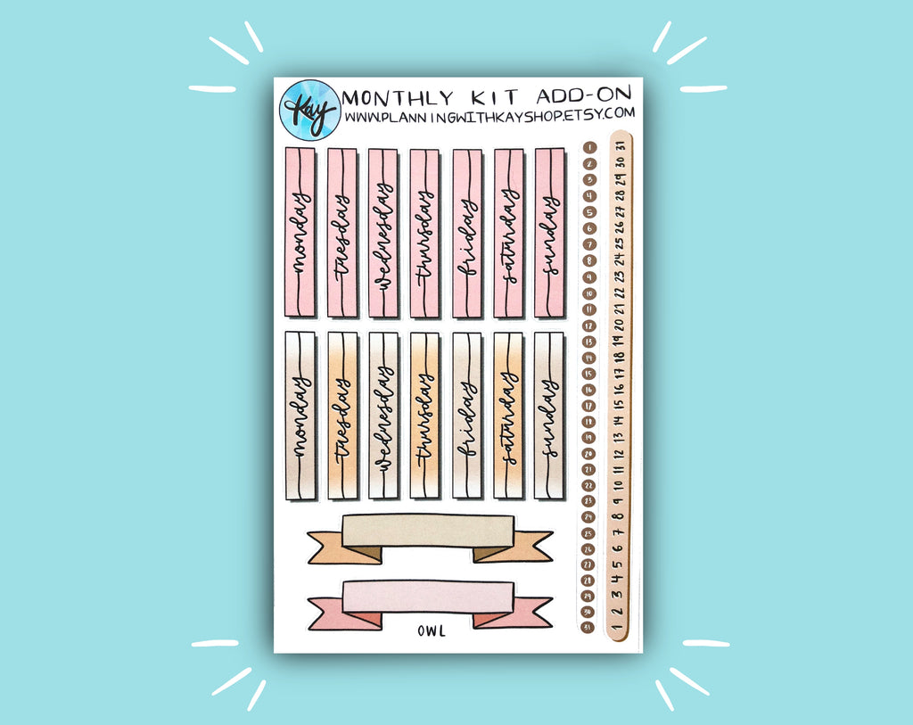 Monthly Kit Add-On (Owl) | Stickers for Planners, Journals & Organizers ...