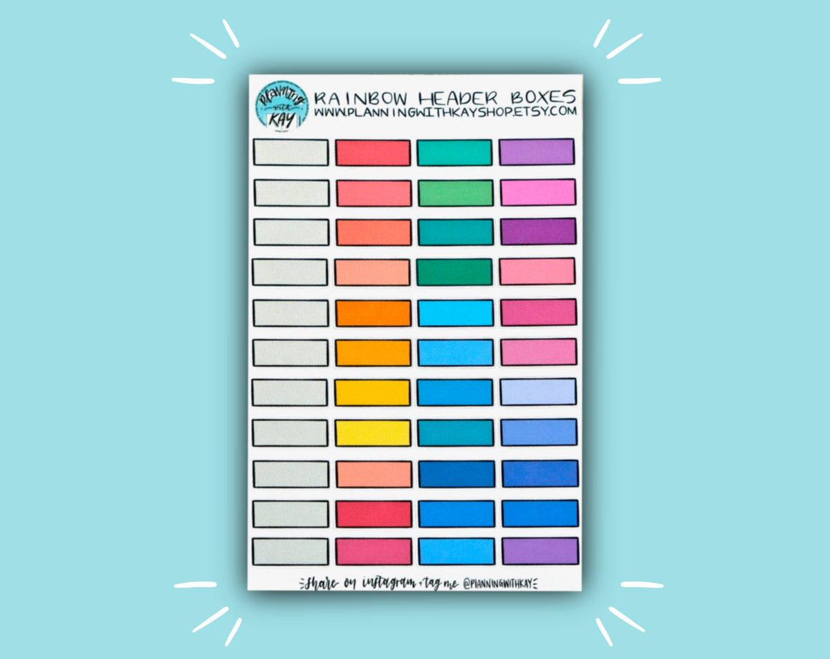 Rainbow Header Boxes | Stickers for Planners, Journals & Organizers ...