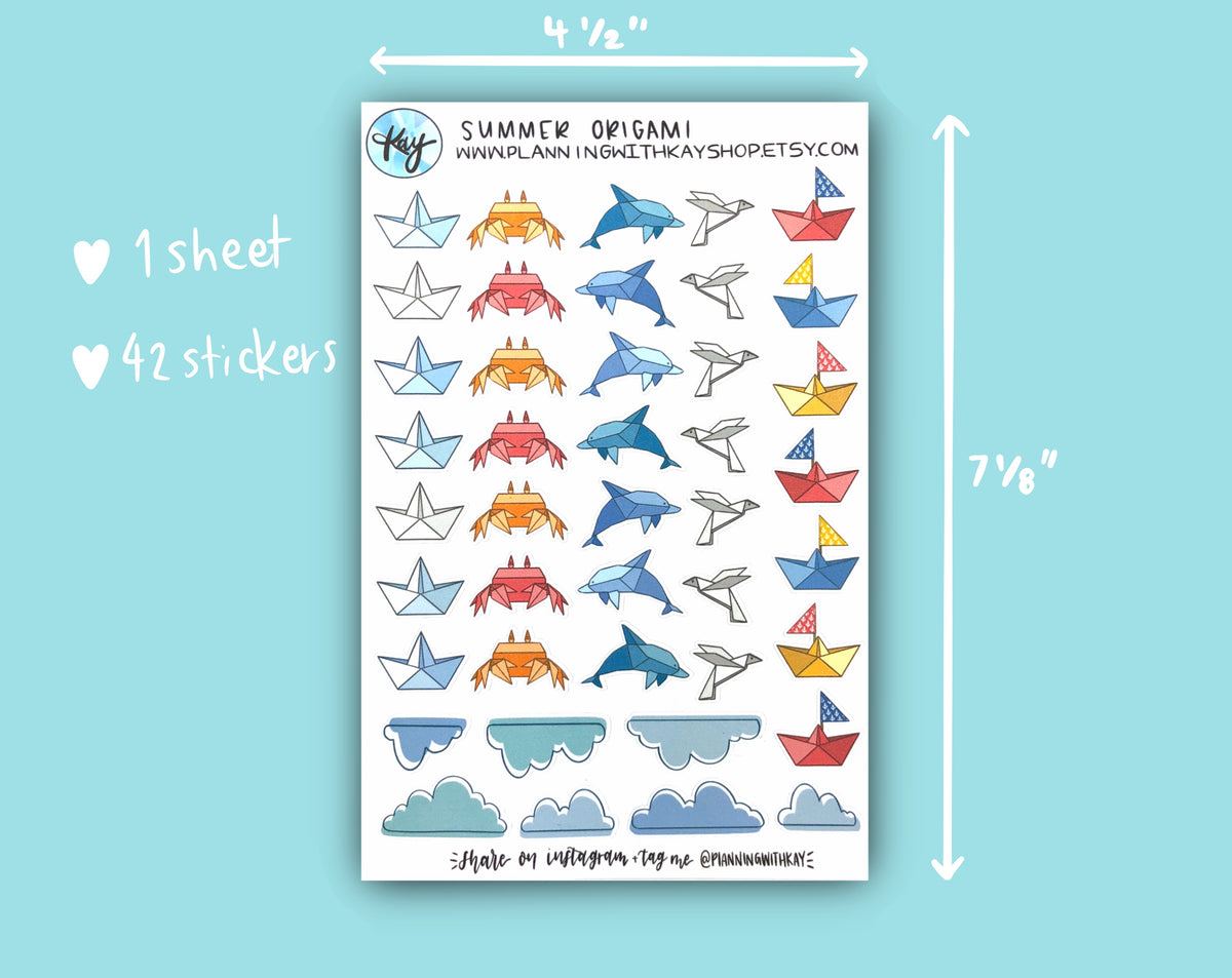 Summer Origami Sticker Sheet | Stickers for Planners, Journals ...