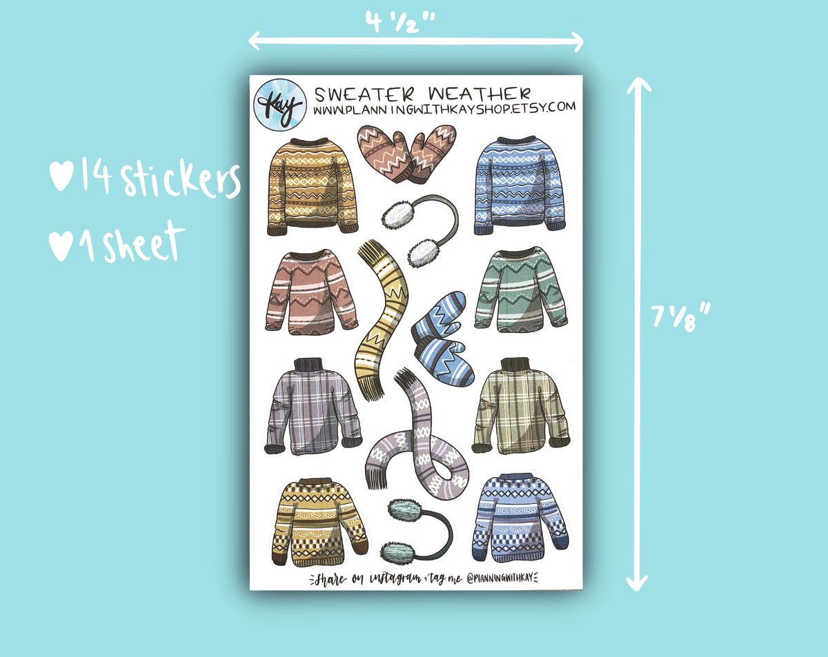 Sweater Weather Sticker Sheet | Stickers for Planners, Journals ...