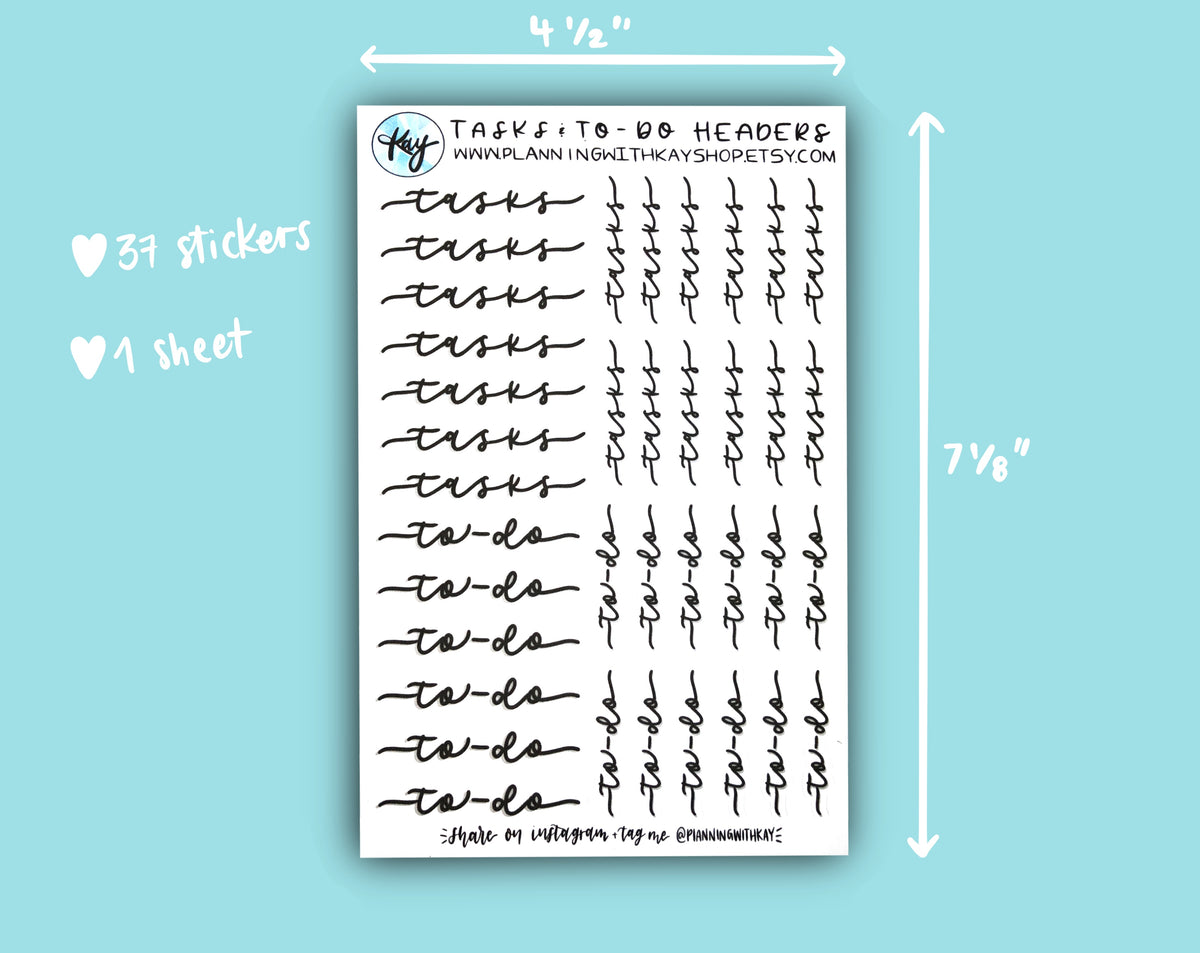 Tasks and To-Do Header Sticker Sheet | Stickers for Planners, Journals ...