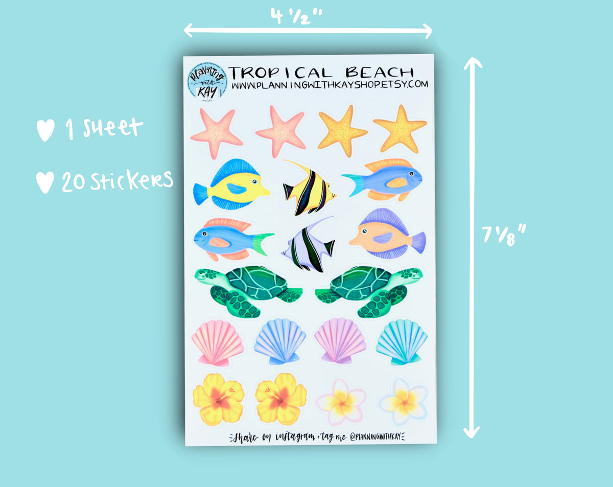 Tropical Beach Sticker Sheet | Stickers for Planners, Journals ...