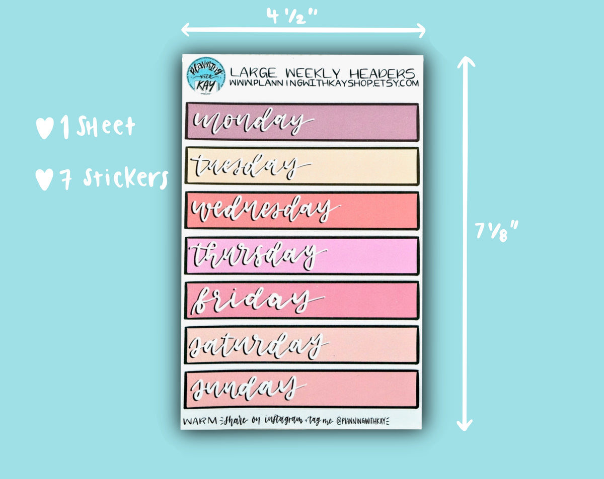 Warm Tone Large Weekly Headers | Stickers for Planners, Journals ...