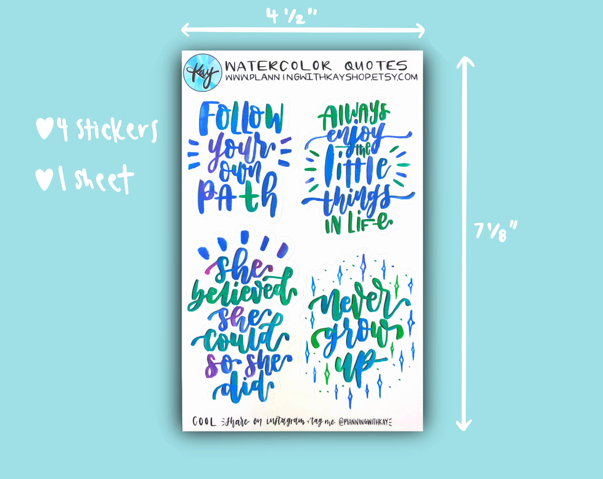 Watercolor Quote Sticker Sheet | Stickers for Planners, Journals ...