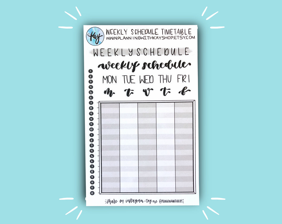 Weekly Schedule Timetable Sticker Sheet | Stickers for Planners ...