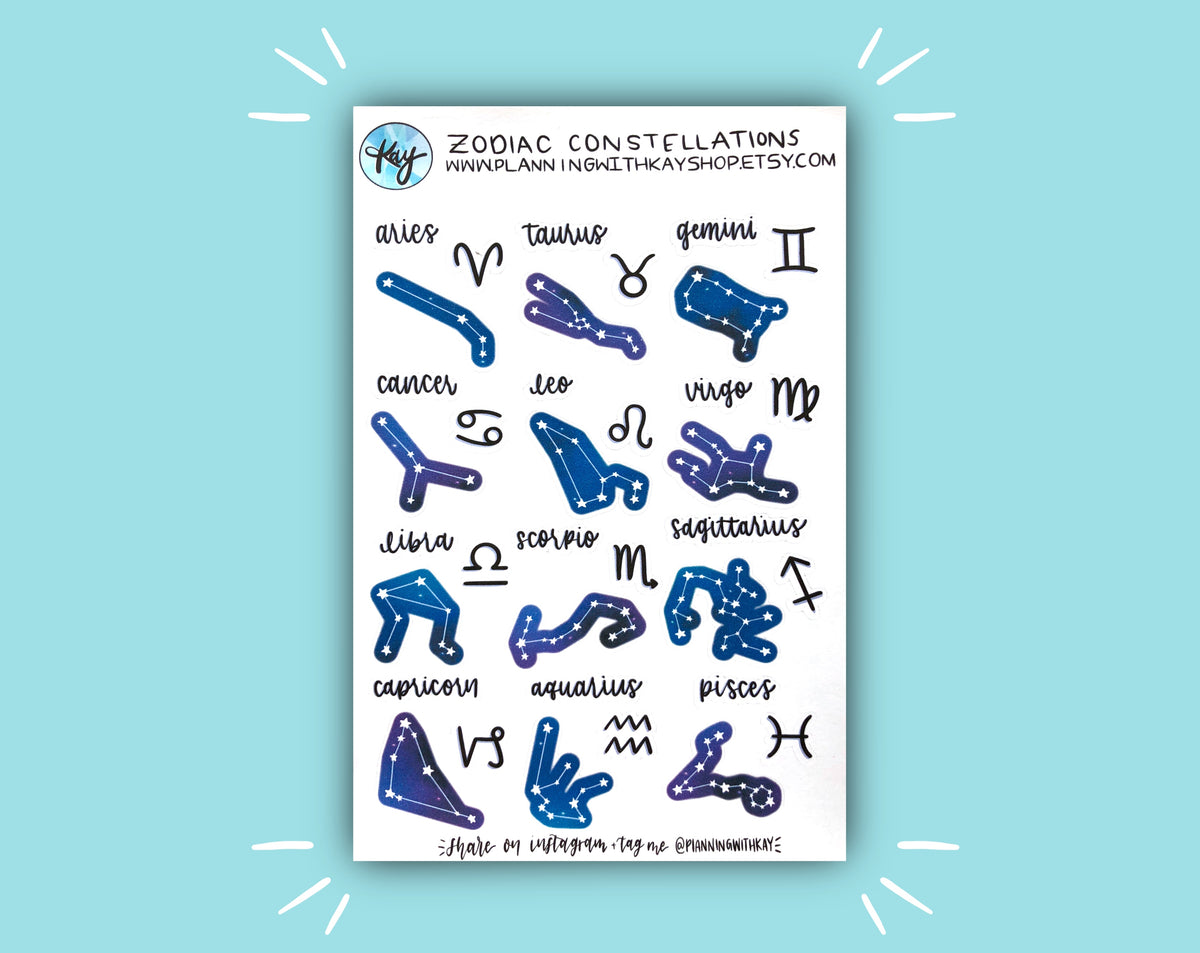 Zodiac Constellation Sticker Sheet | Stickers for Planners, Journals ...